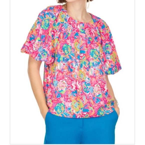 Jade | Tops | New Jade Pleated Puff Sleeve Top In Floral Splash | Poshmark